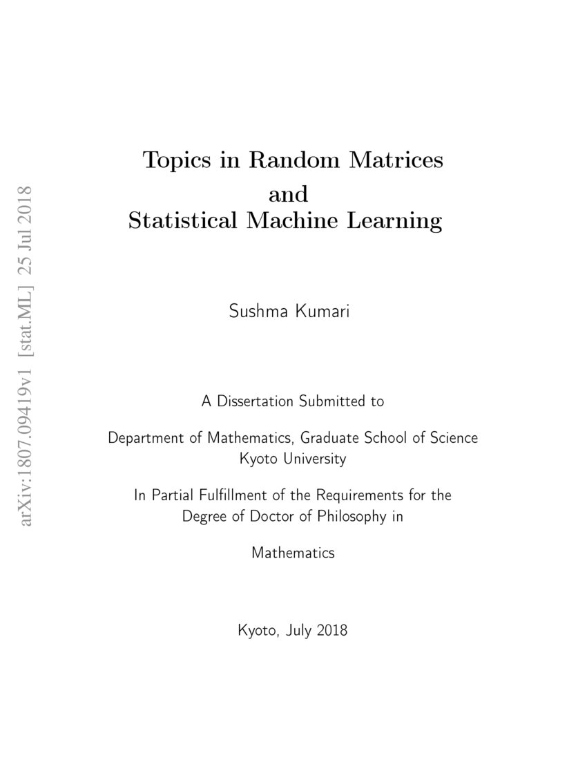 Topics in Random Matrices and Statistical Machine Learning | DeepAI