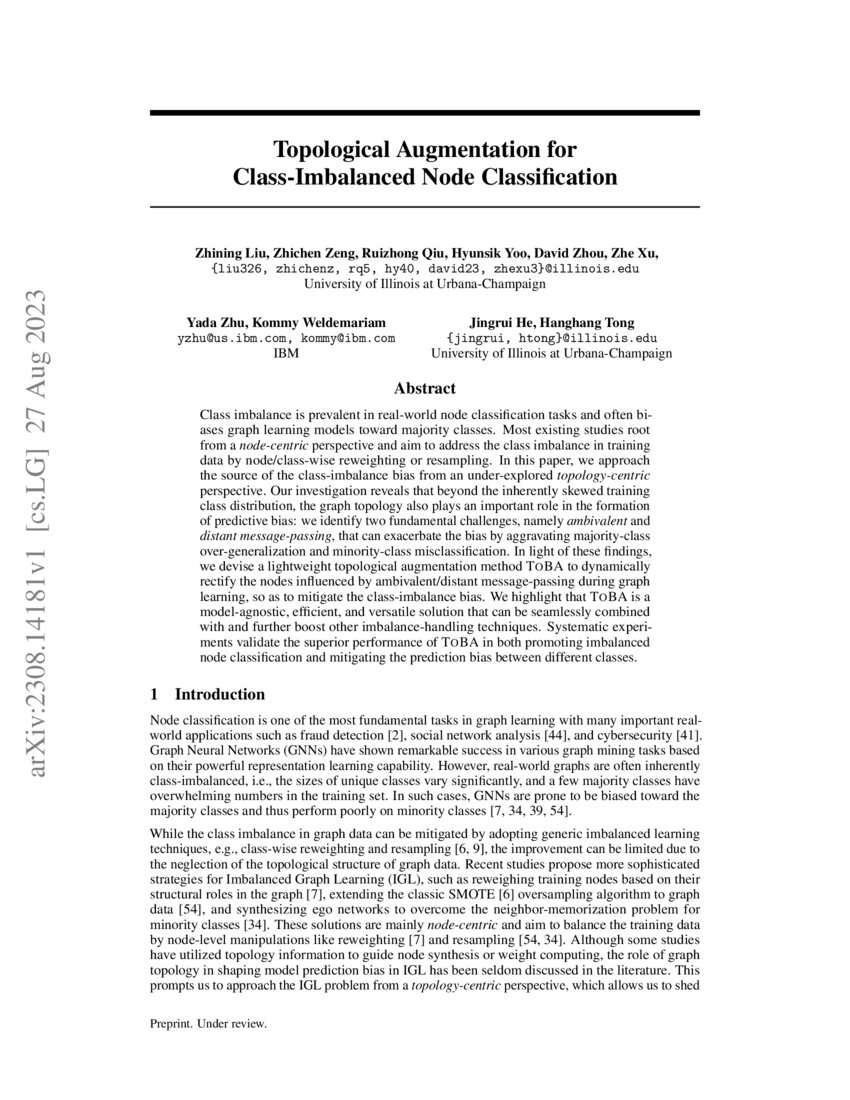 Topological Augmentation For Class Imbalanced Node Classification Deepai