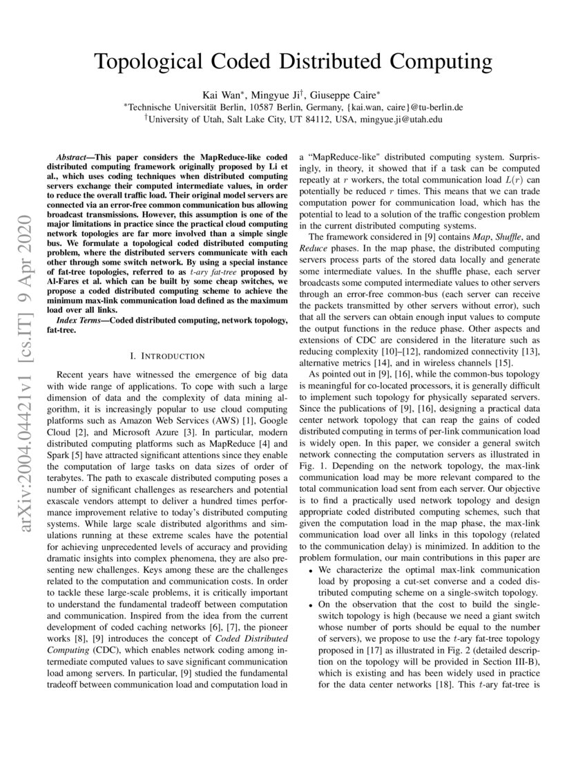 Topological Coded Distributed Computing | DeepAI