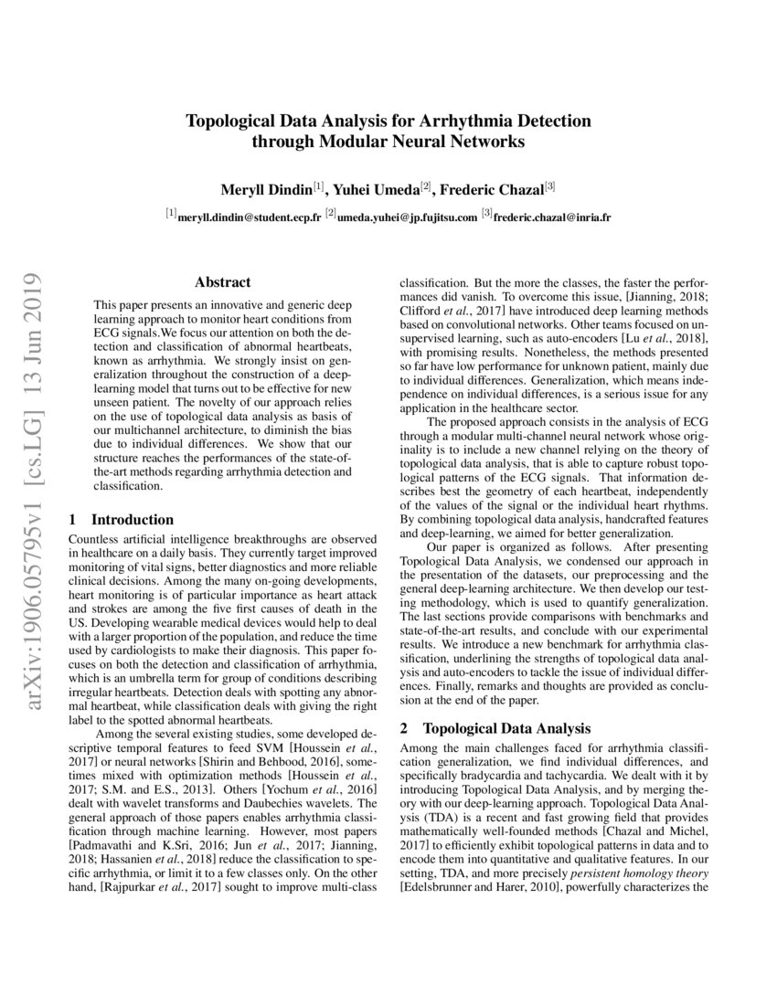 Topological Data Analysis for Arrhythmia Detection through Modular Neural Networks | DeepAI