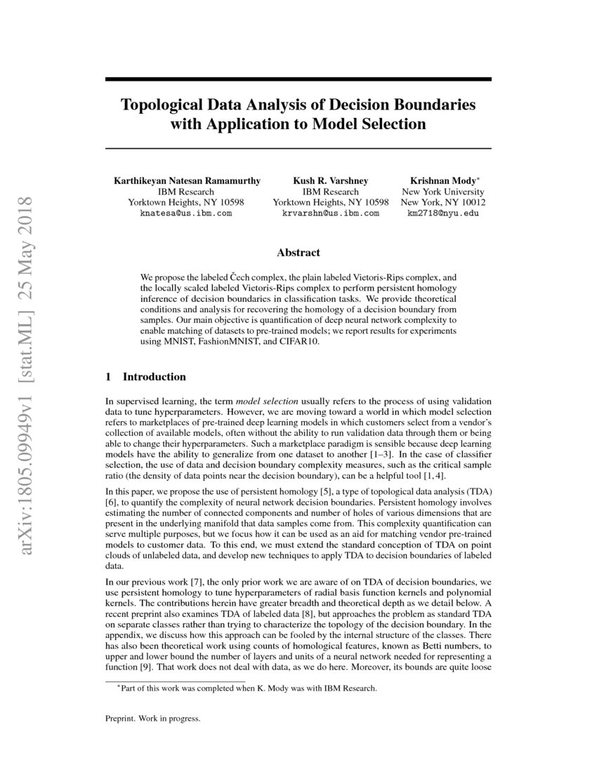 Topological Data Analysis Of Decision Boundaries With Application To Model Selection Deepai
