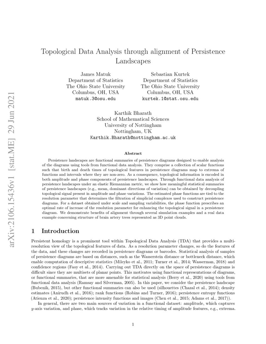 Topological Data Analysis through alignment of Persistence Landscapes | DeepAI