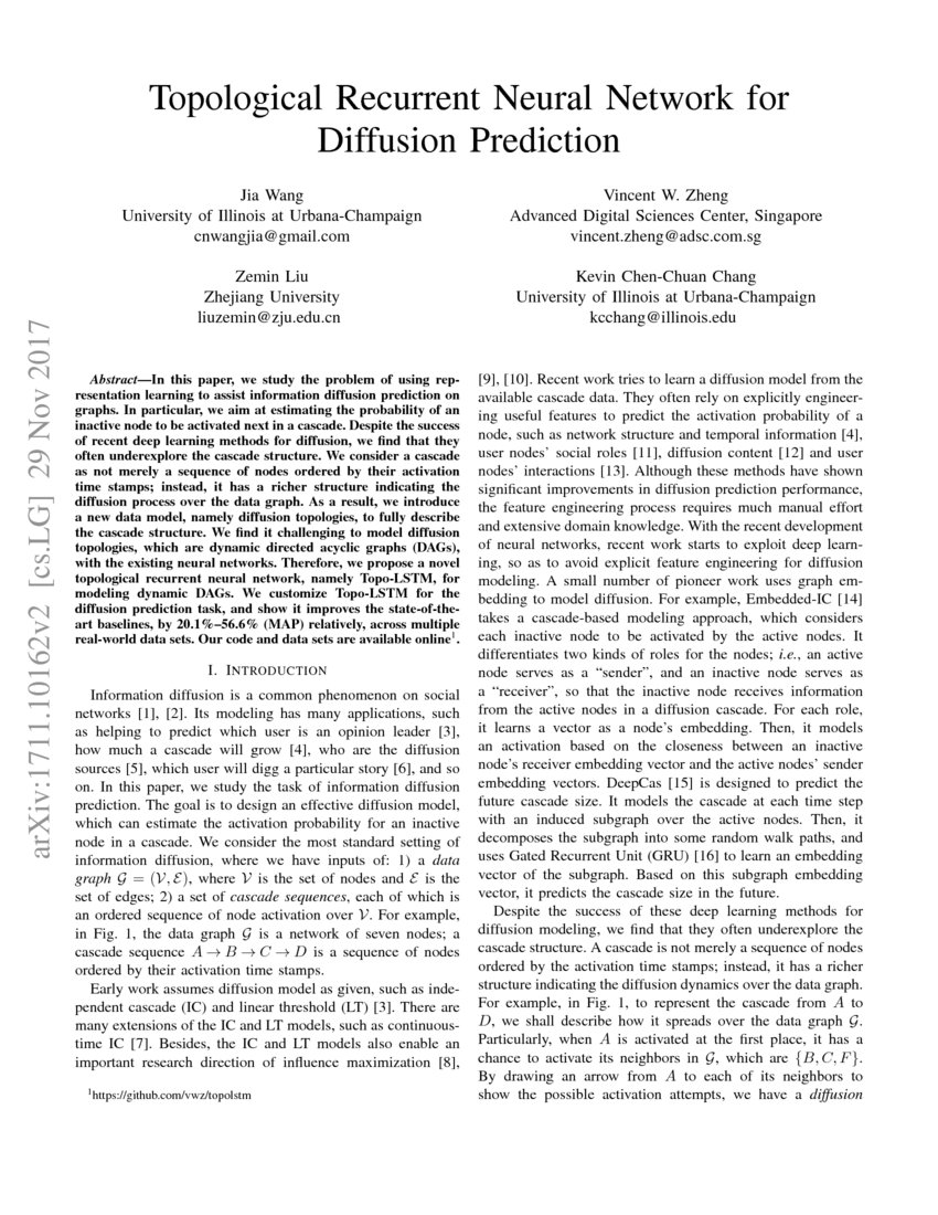 Topological Recurrent Neural Network for Diffusion Prediction | DeepAI