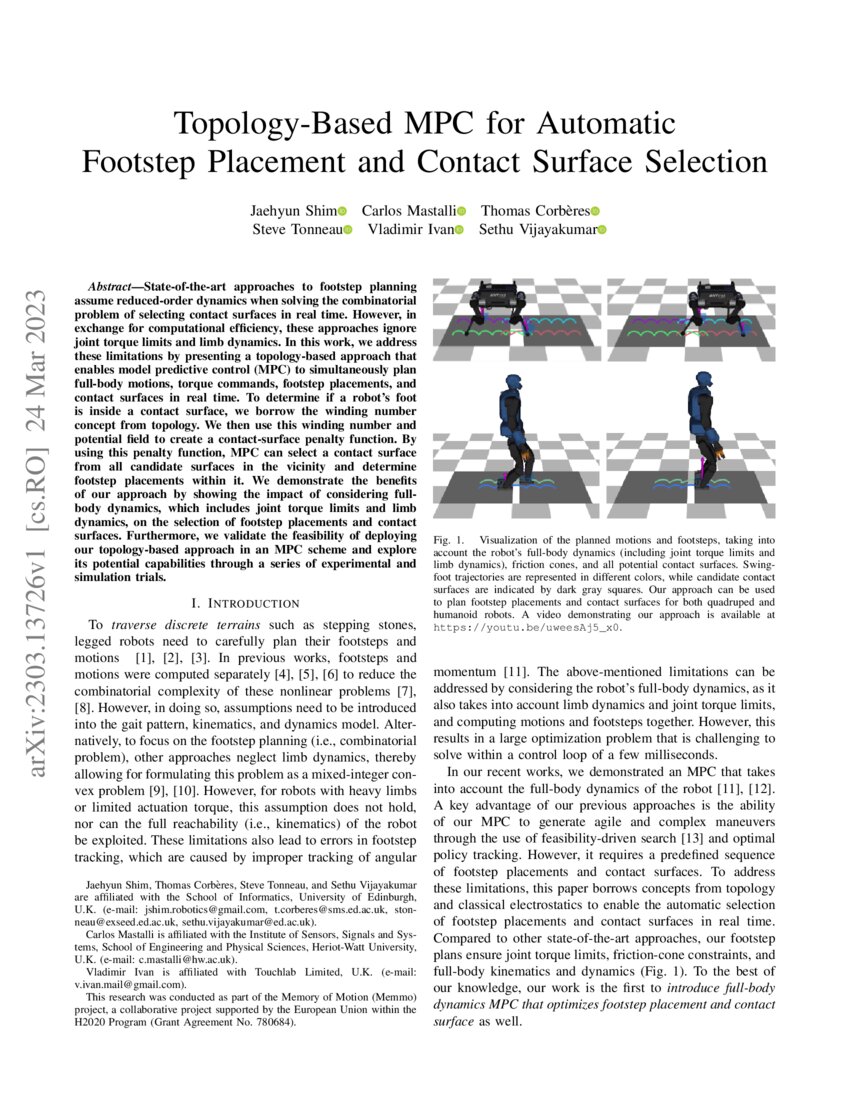 Topology-Based MPC for Automatic Footstep Placement and Contact Surface Selection | DeepAI