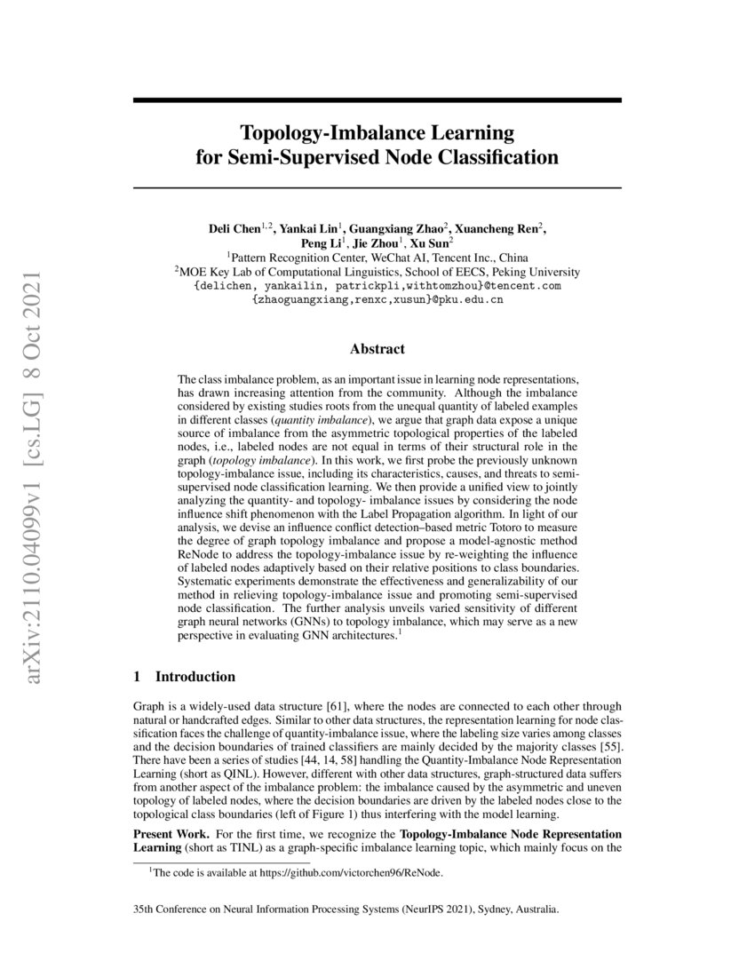 Topology-Imbalance Learning for Semi-Supervised Node Classification | DeepAI