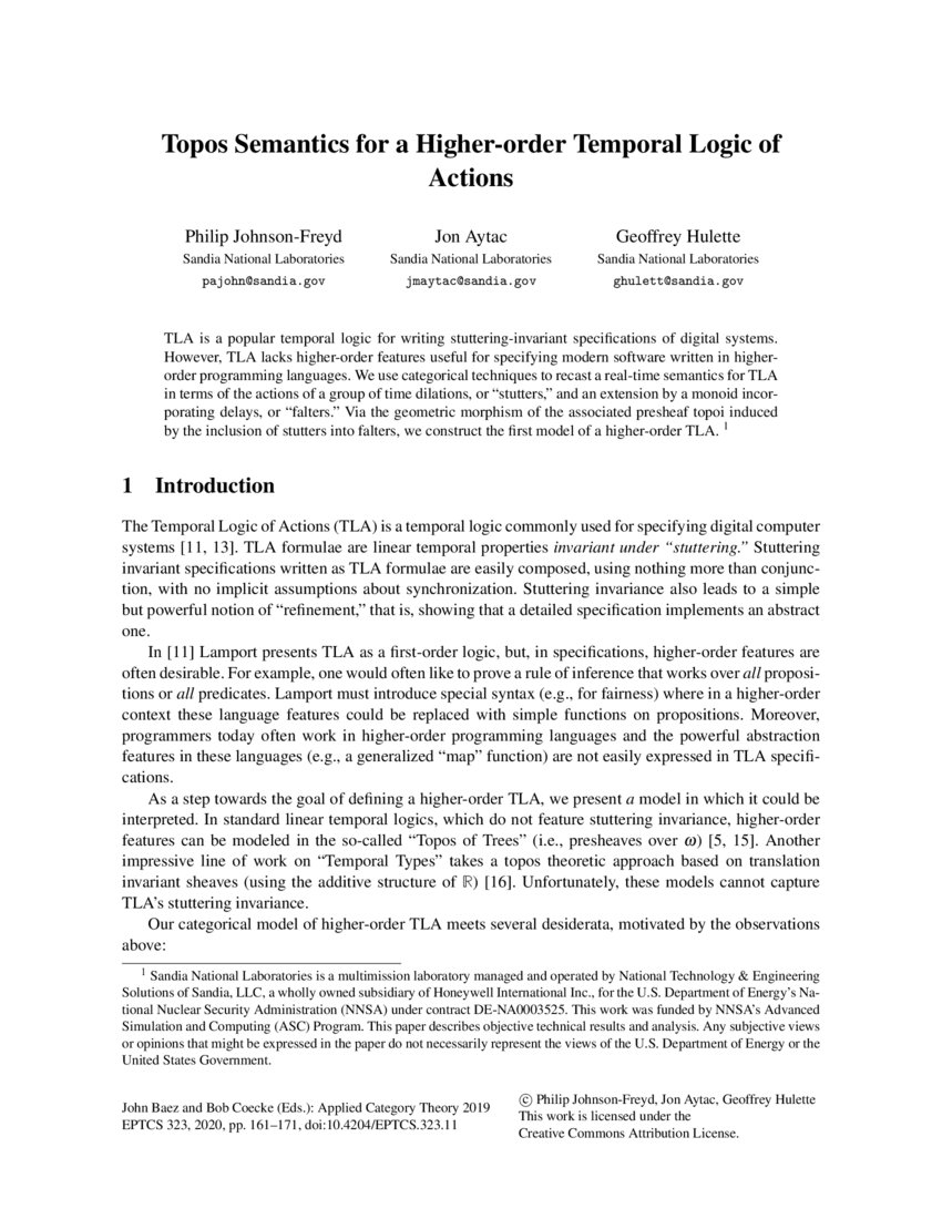 Topos Semantics For A Higher Order Temporal Logic Of Actions Deepai