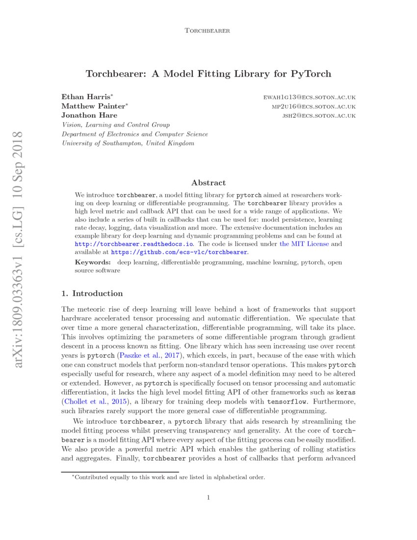 Torchbearer: A Model Fitting Library for PyTorch | DeepAI