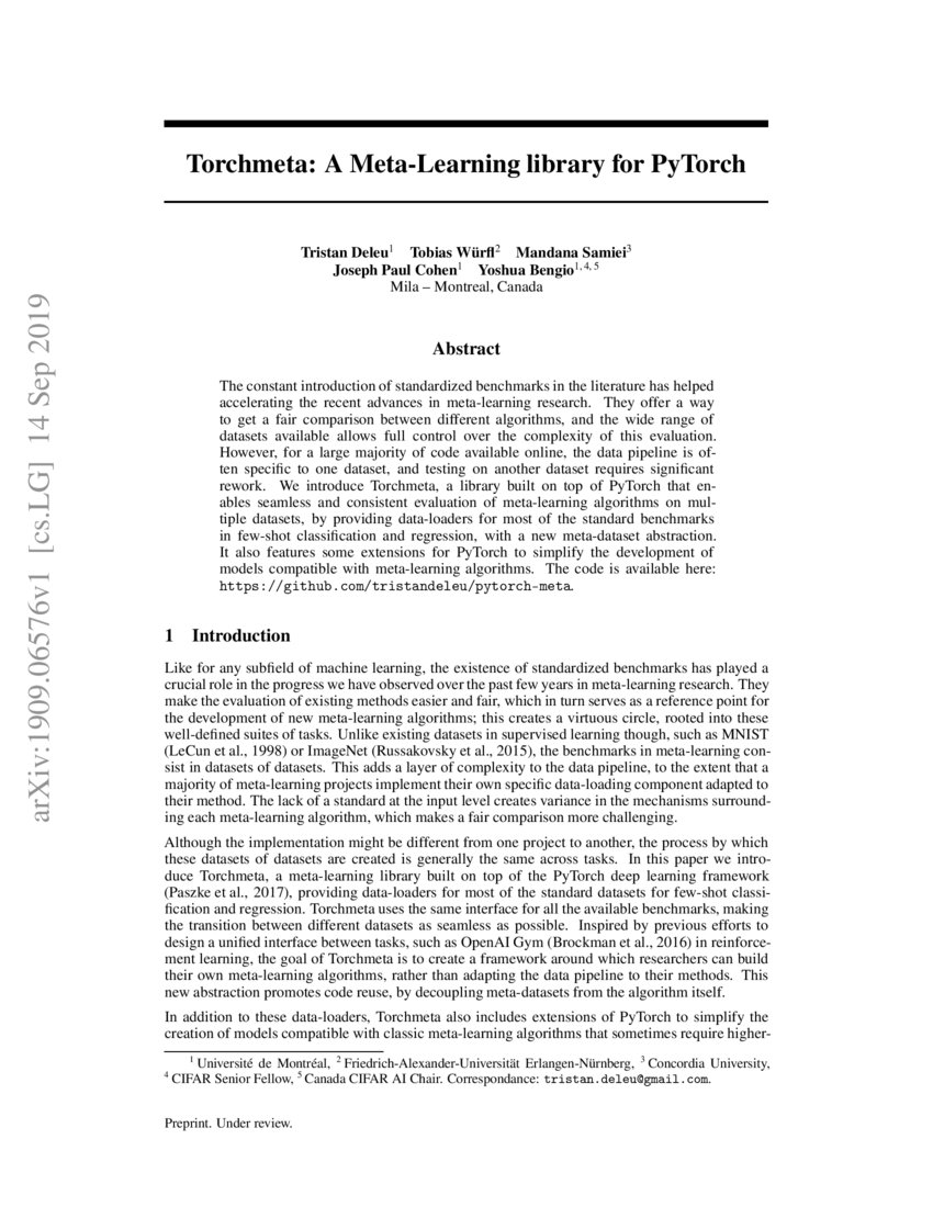 Torchmeta: A Meta-Learning library for PyTorch | DeepAI