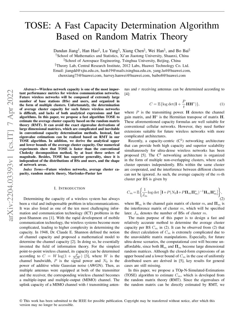 Tose A Fast Capacity Determination Algorithm Based On Random Matrix