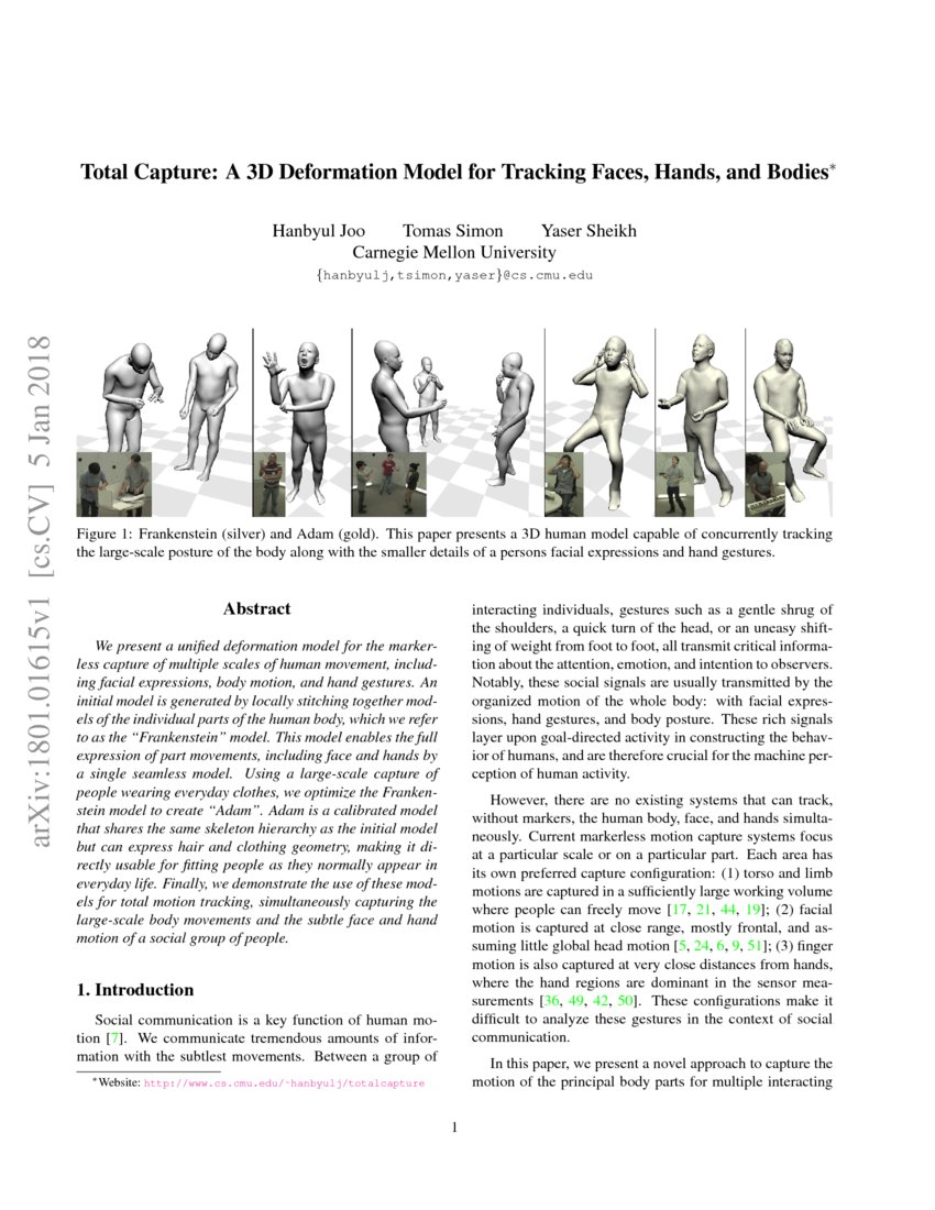 Total Capture: A 3D Deformation Model for Tracking Faces, Hands, and ...