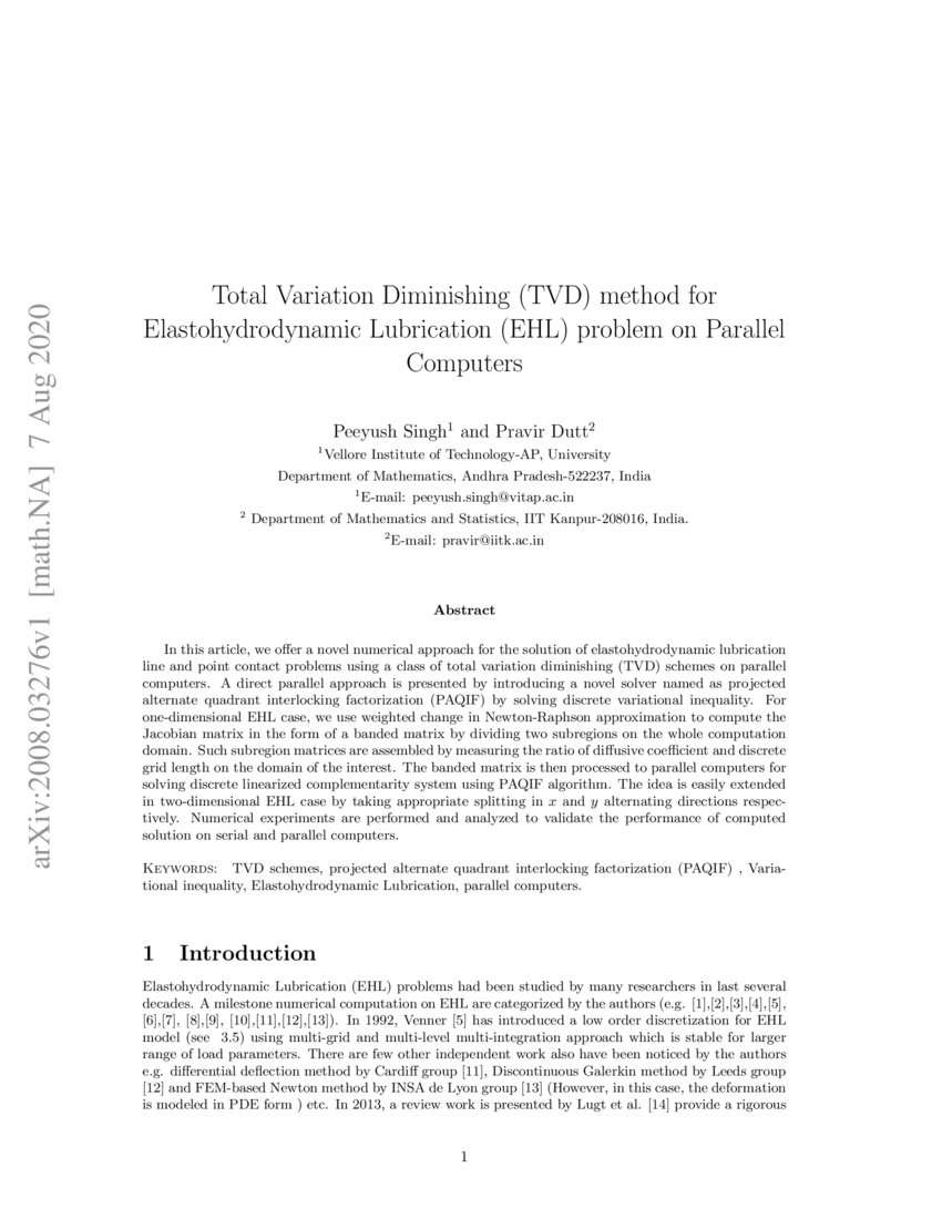 Total Variation Diminishing (TVD) method for Elastohydrodynamic Lubrication (EHL) problem on ...