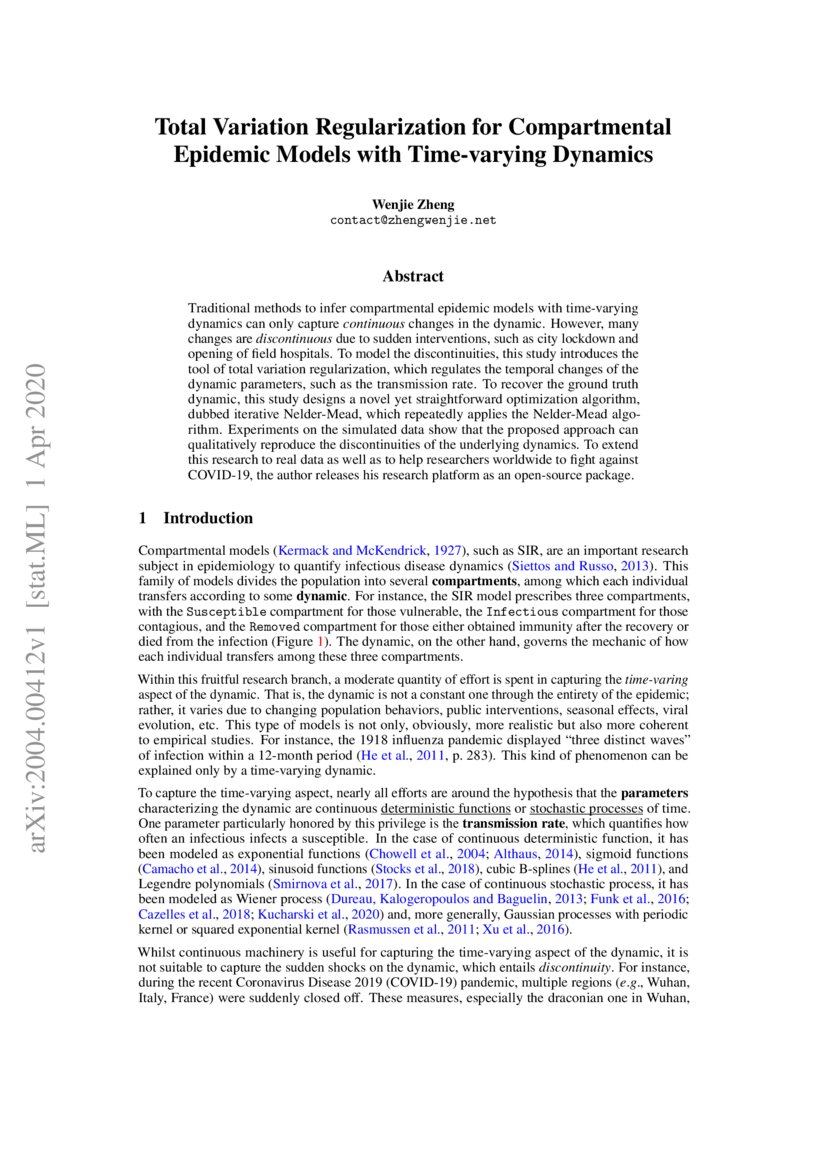 Total Variation Regularization for Compartmental Epidemic Models with ...