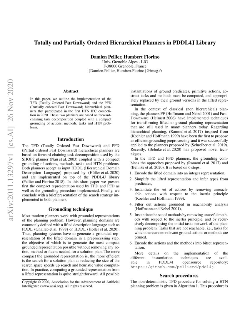 Totally and Partially Ordered Hierarchical Planners in PDDL4J Library | DeepAI