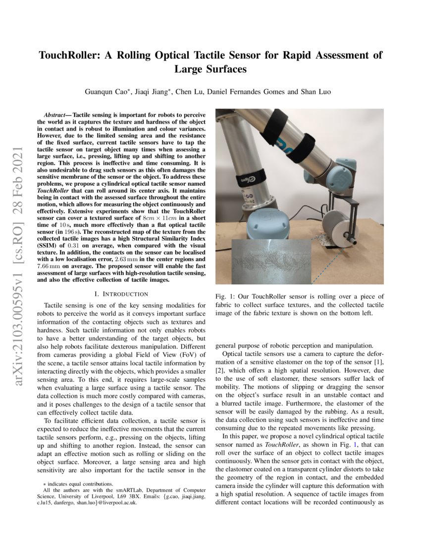 TouchRoller: A Rolling Optical Tactile Sensor for Rapid Assessment of ...