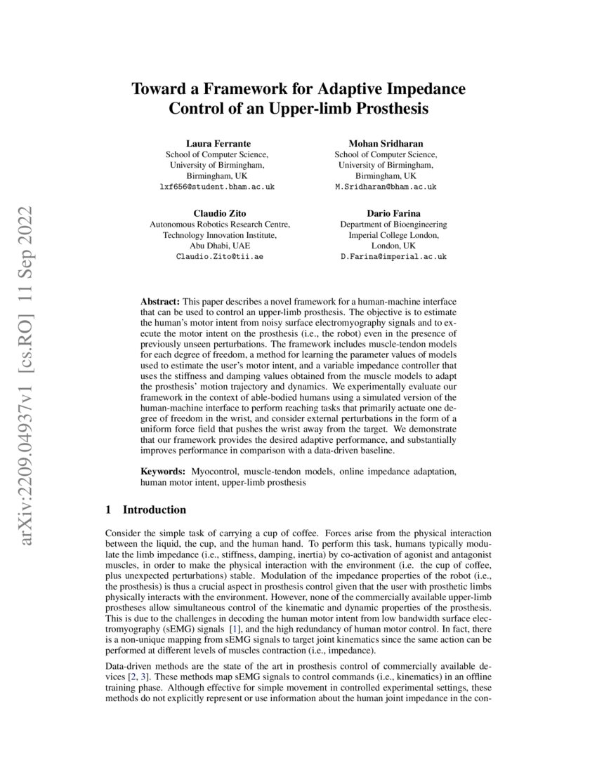 Toward a Framework for Adaptive Impedance Control of an Upper-limb ...