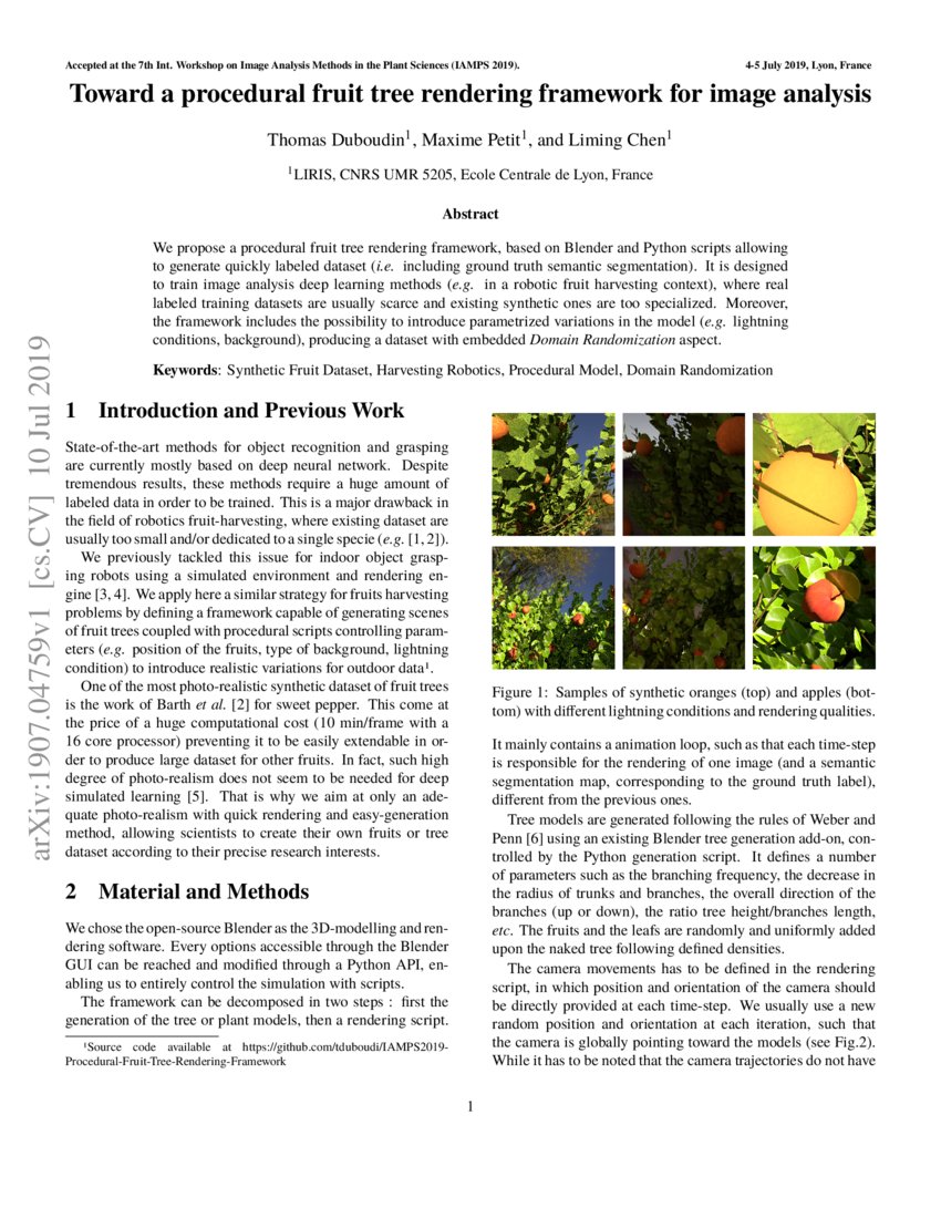 Toward a Procedural Fruit Tree Rendering Framework for Image Analysis ...