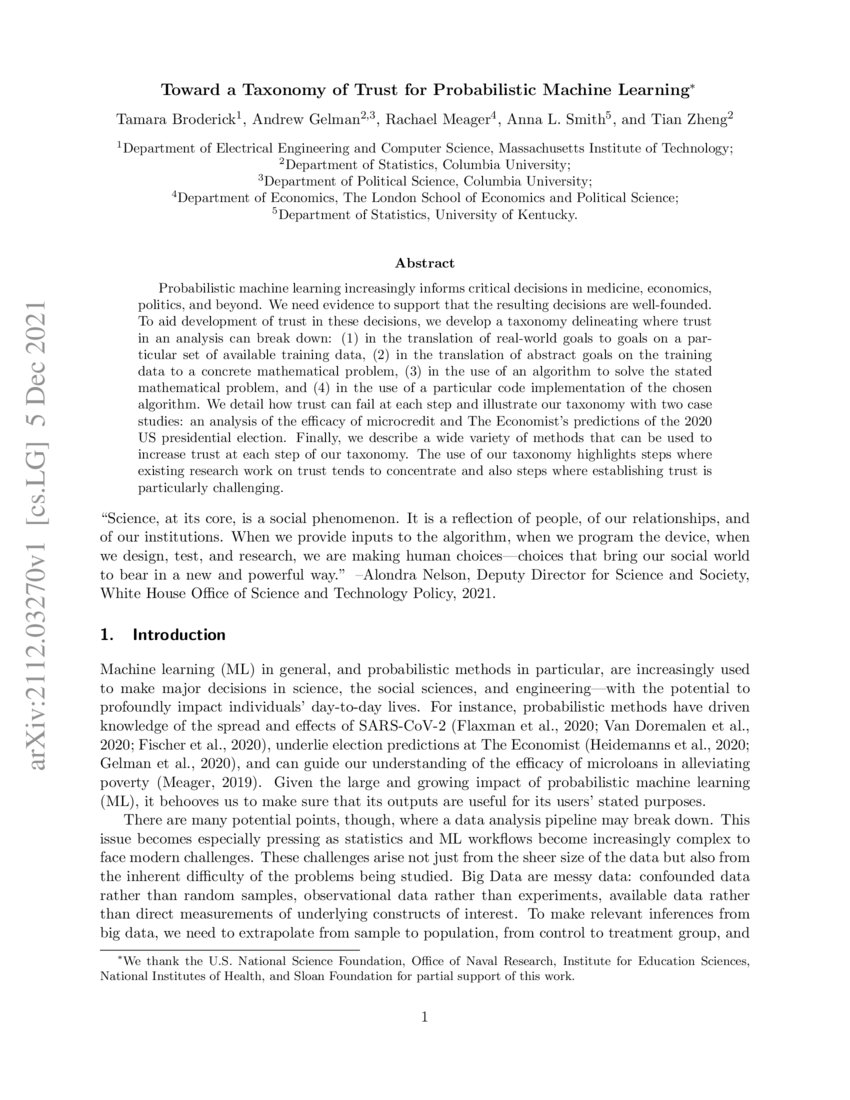 Toward a Taxonomy of Trust for Probabilistic Machine Learning | DeepAI