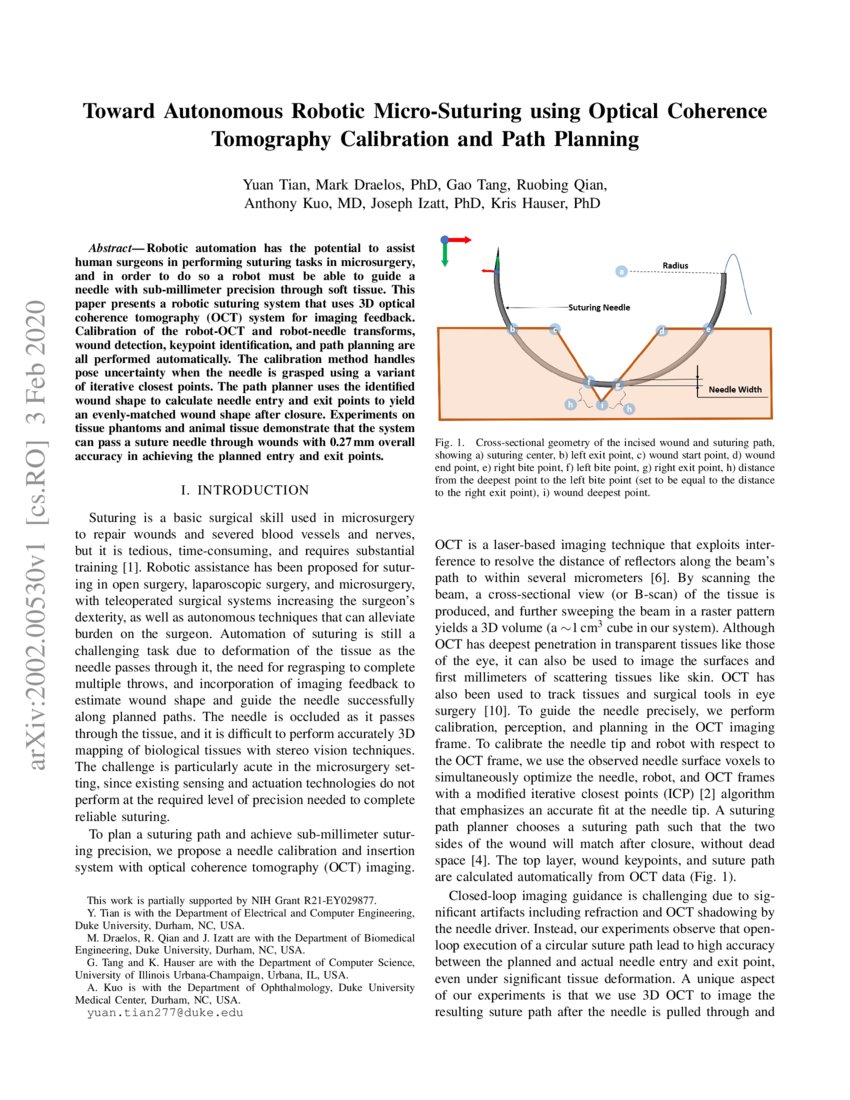 Toward Autonomous Robotic Micro-Suturing using Optical Coherence Tomography Calibration and Path ...