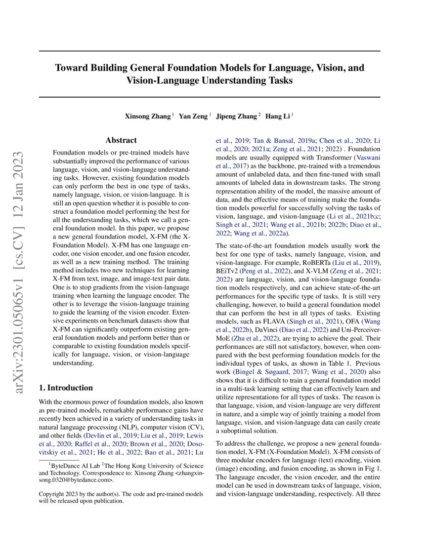 Toward Building General Foundation Models for Language, Vision, and Vision-Language ...
