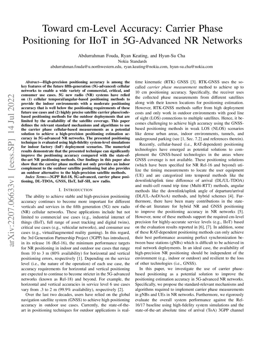 Toward cm-Level Accuracy: Carrier Phase Positioning for IIoT in 5G ...