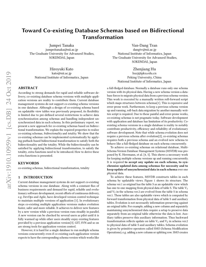 Toward Co-existing Database Schemas based on Bidirectional Transformation | DeepAI