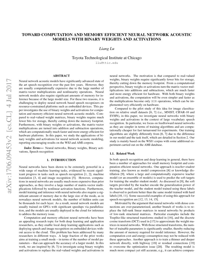 Toward Computation and Memory Efficient Neural Network Acoustic Models with Binary Weights and ...