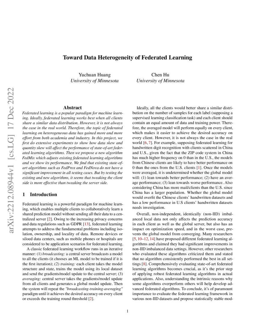 Toward Data Heterogeneity Of Federated Learning Deepai 6849