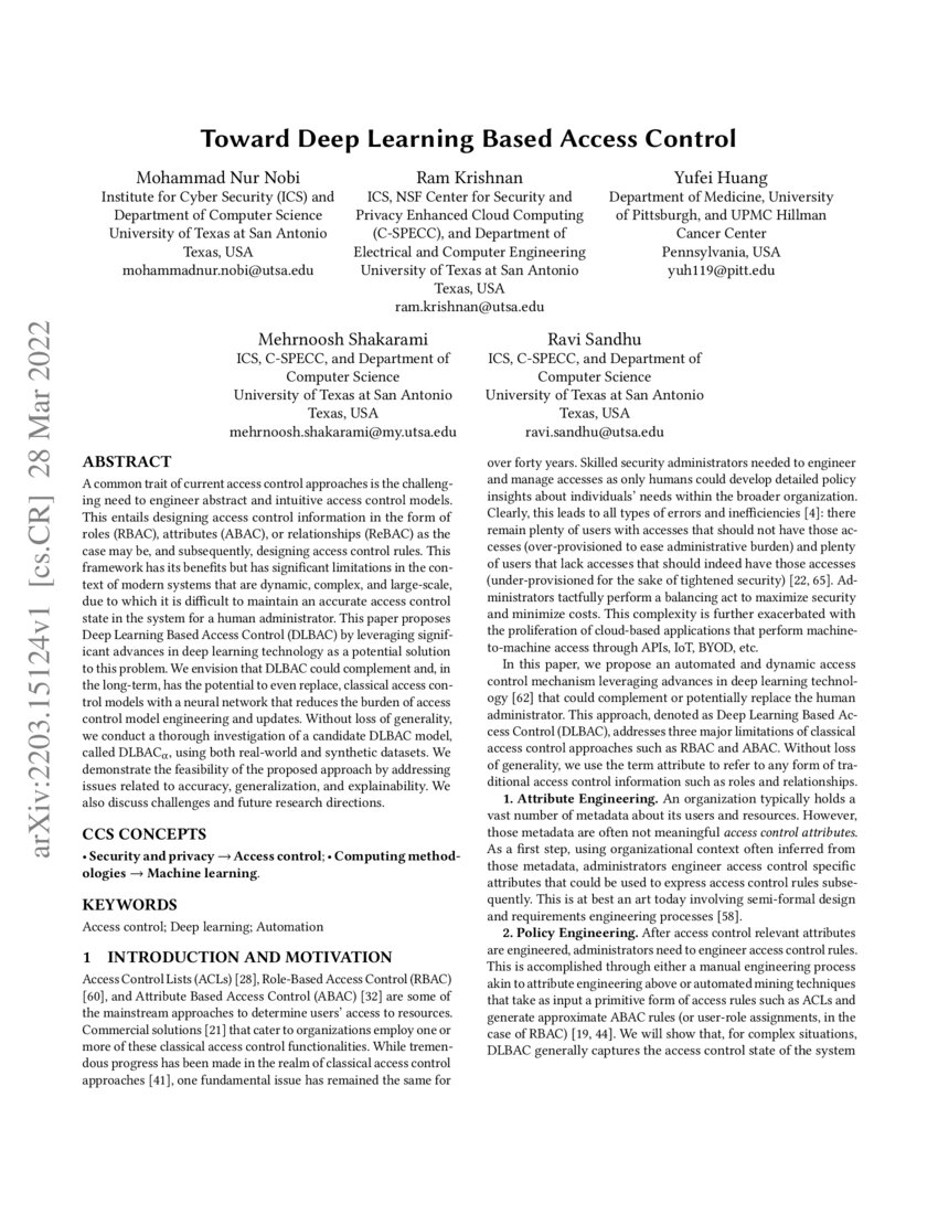 Toward Deep Learning Based Access Control Deepai