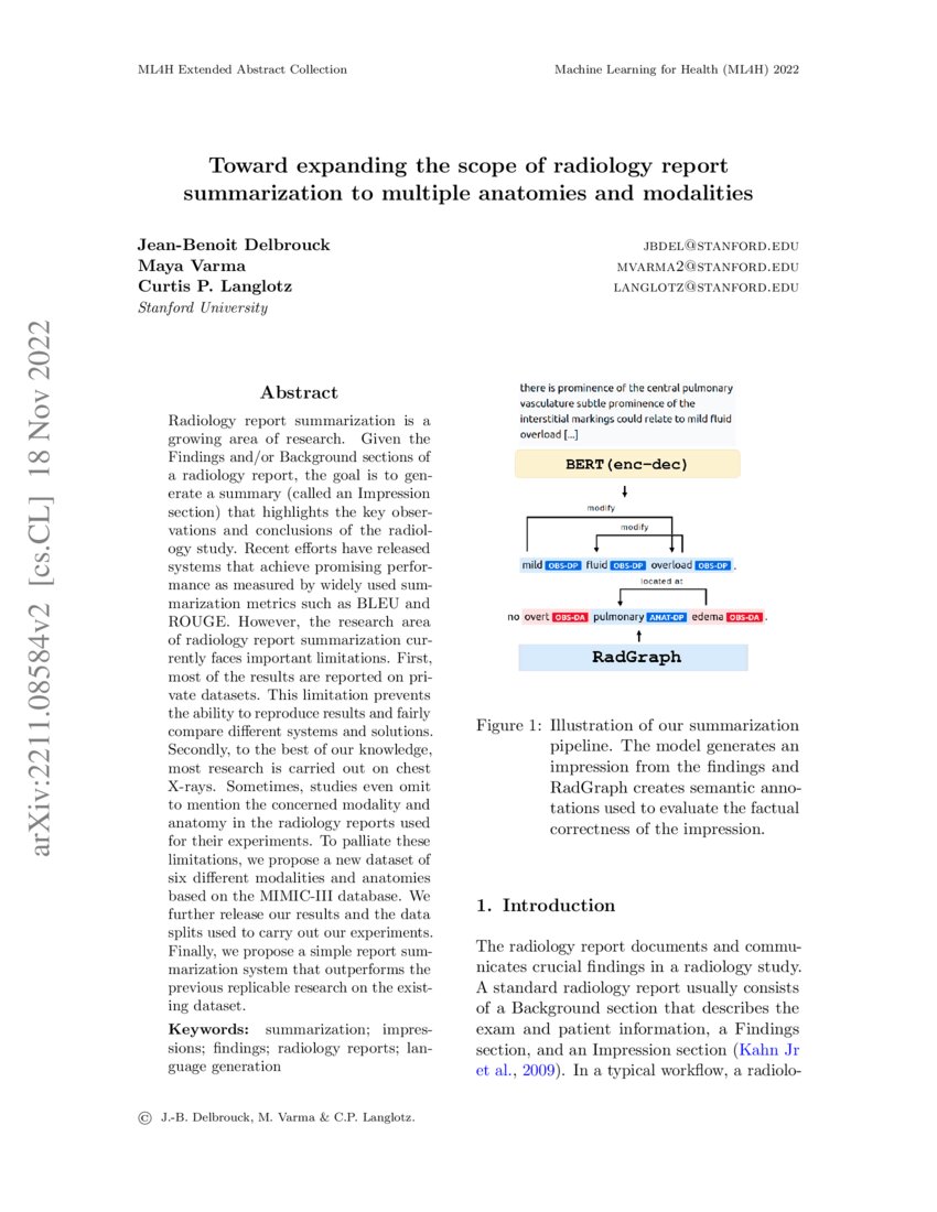 Toward Expanding The Scope Of Radiology Report Summarization To Multiple Anatomies And