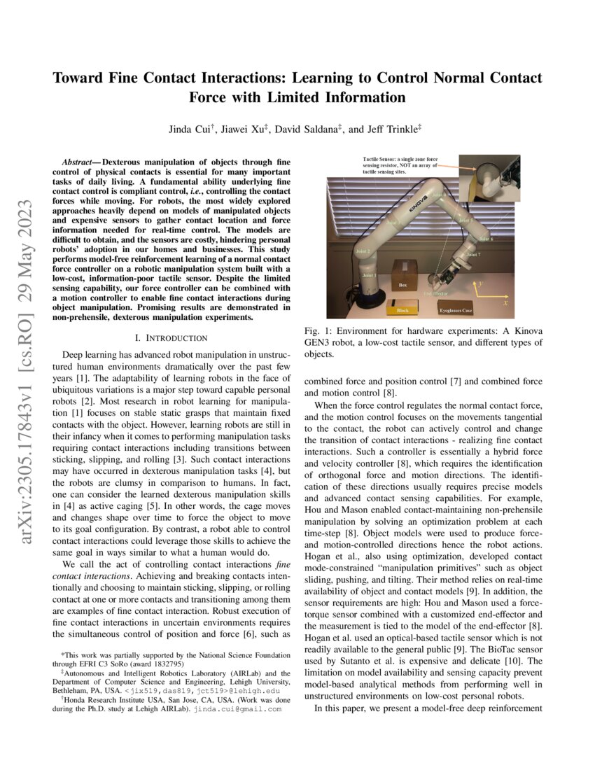 Toward Fine Contact Interactions Learning To Control Normal Contact Force With Limited
