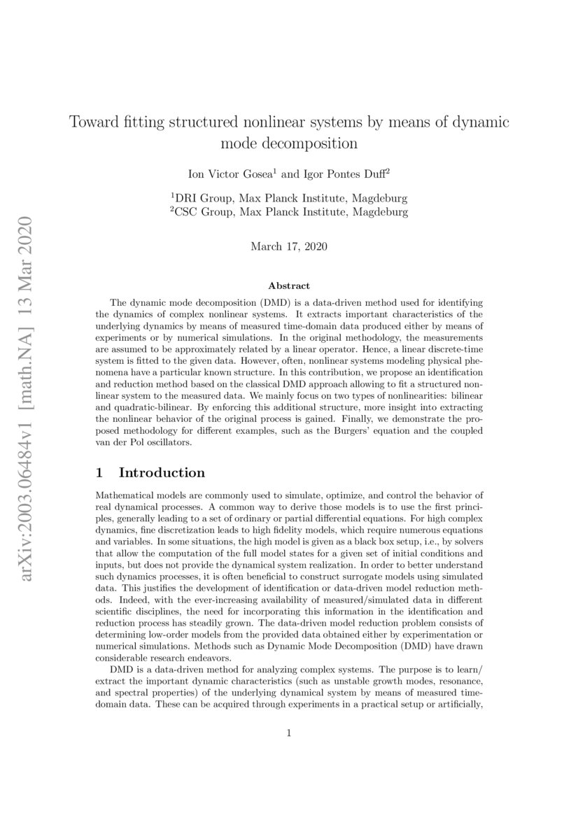 Toward Fitting Structured Nonlinear Systems By Means Of Dynamic Mode Decomposition Deepai