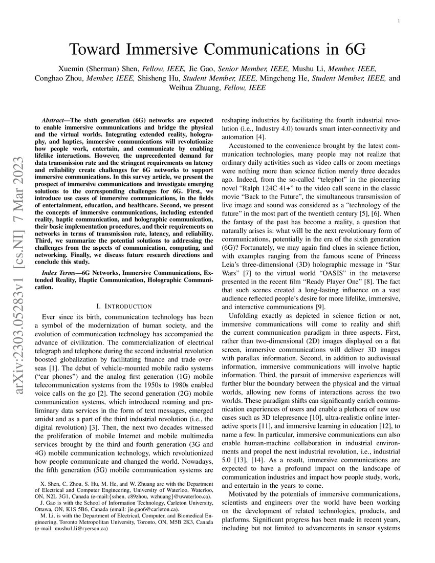 Toward Immersive Communications in 6G | DeepAI