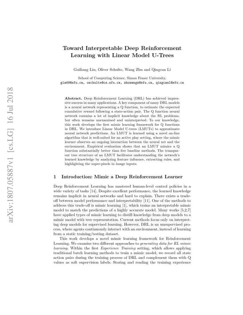 Toward Interpretable Deep Reinforcement Learning with Linear Model U-Trees | DeepAI