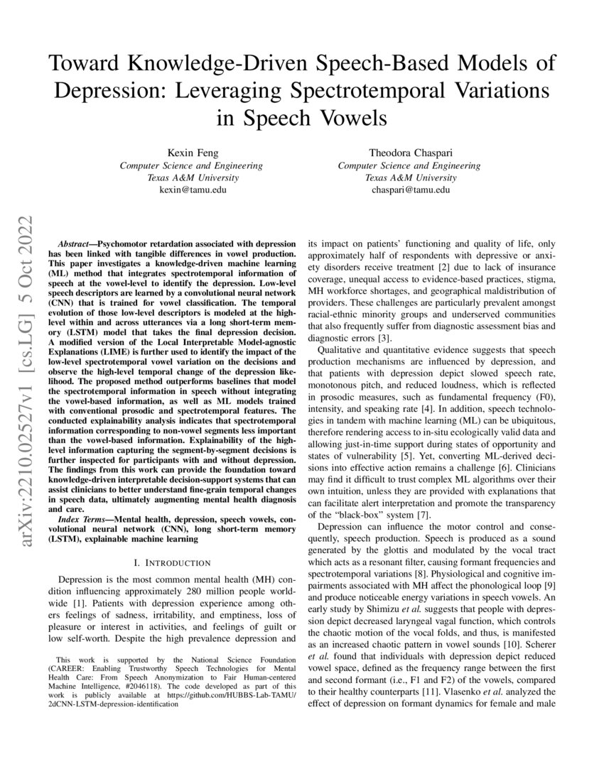 Toward Knowledge-Driven Speech-Based Models of Depression: Leveraging ... Toward Knowledge-Driven Speech-Based Models of Depression: Leveraging ...