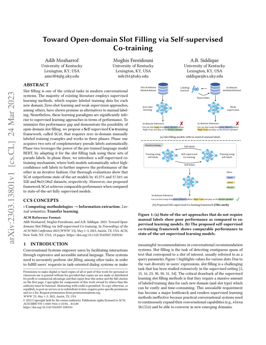 Toward Open Domain Slot Filling Via Self Supervised Co Training Deepai 8778