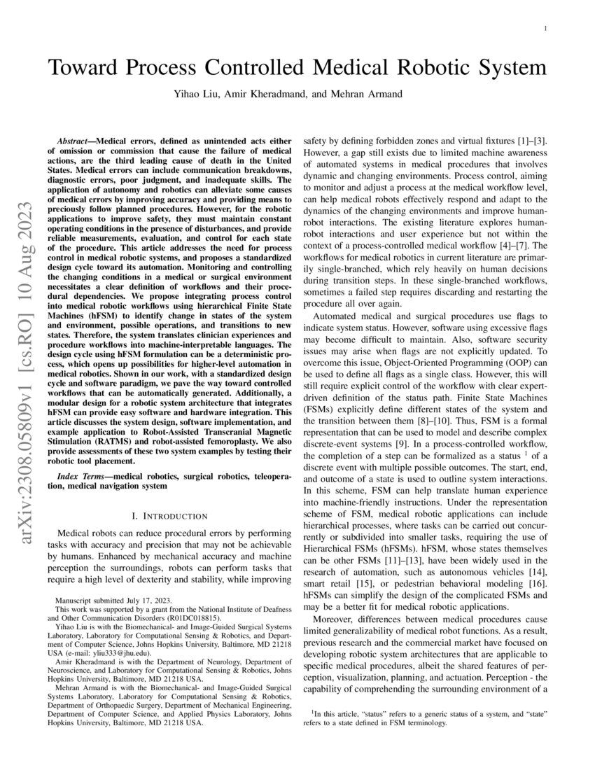 Toward Process Controlled Medical Robotic System | DeepAI