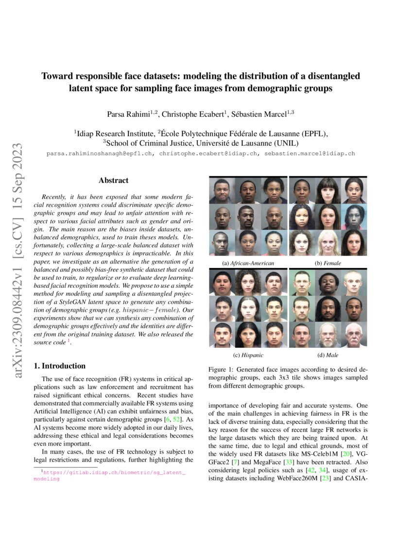 Toward Responsible Face Datasets Modeling The Distribution Of A Disentangled Latent Space For