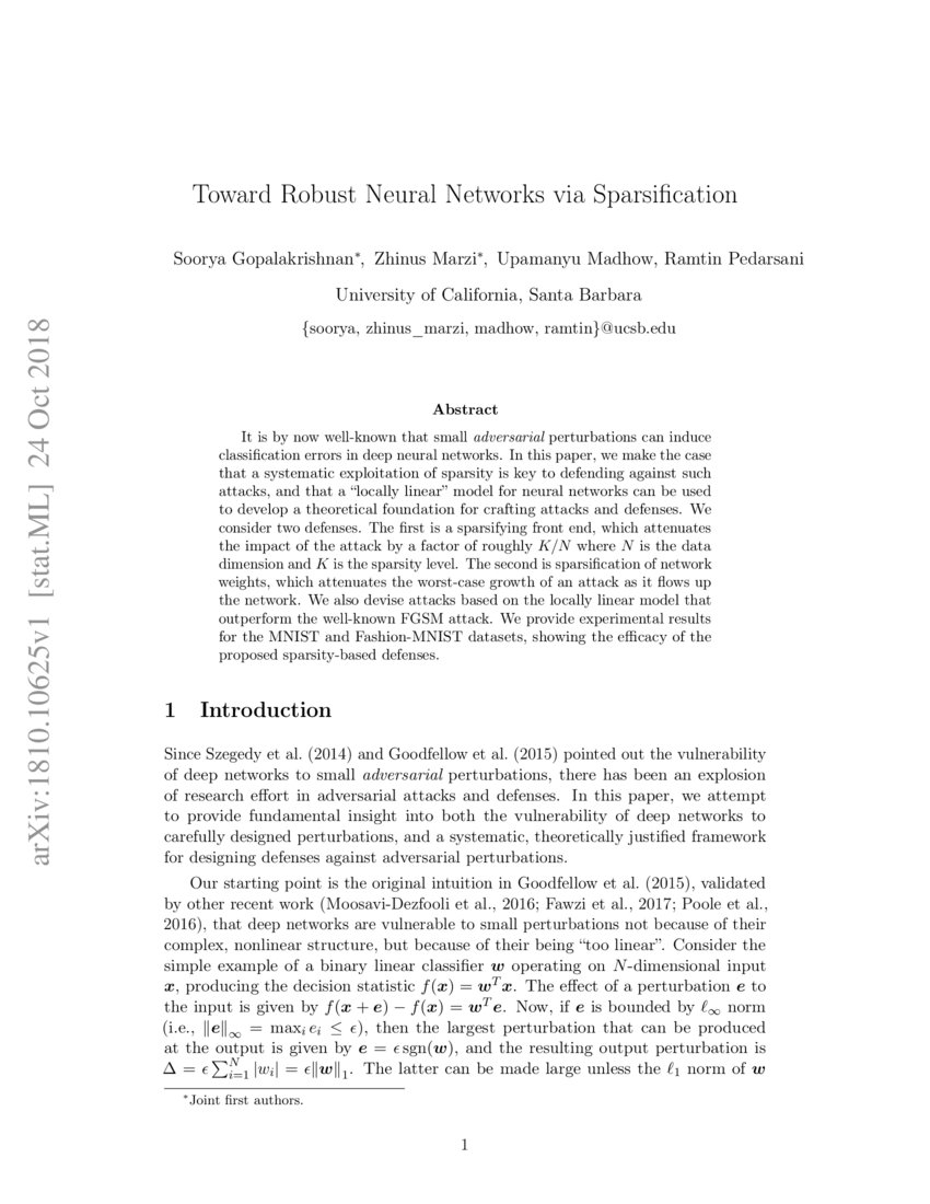 Toward Robust Neural Networks via Sparsification | DeepAI