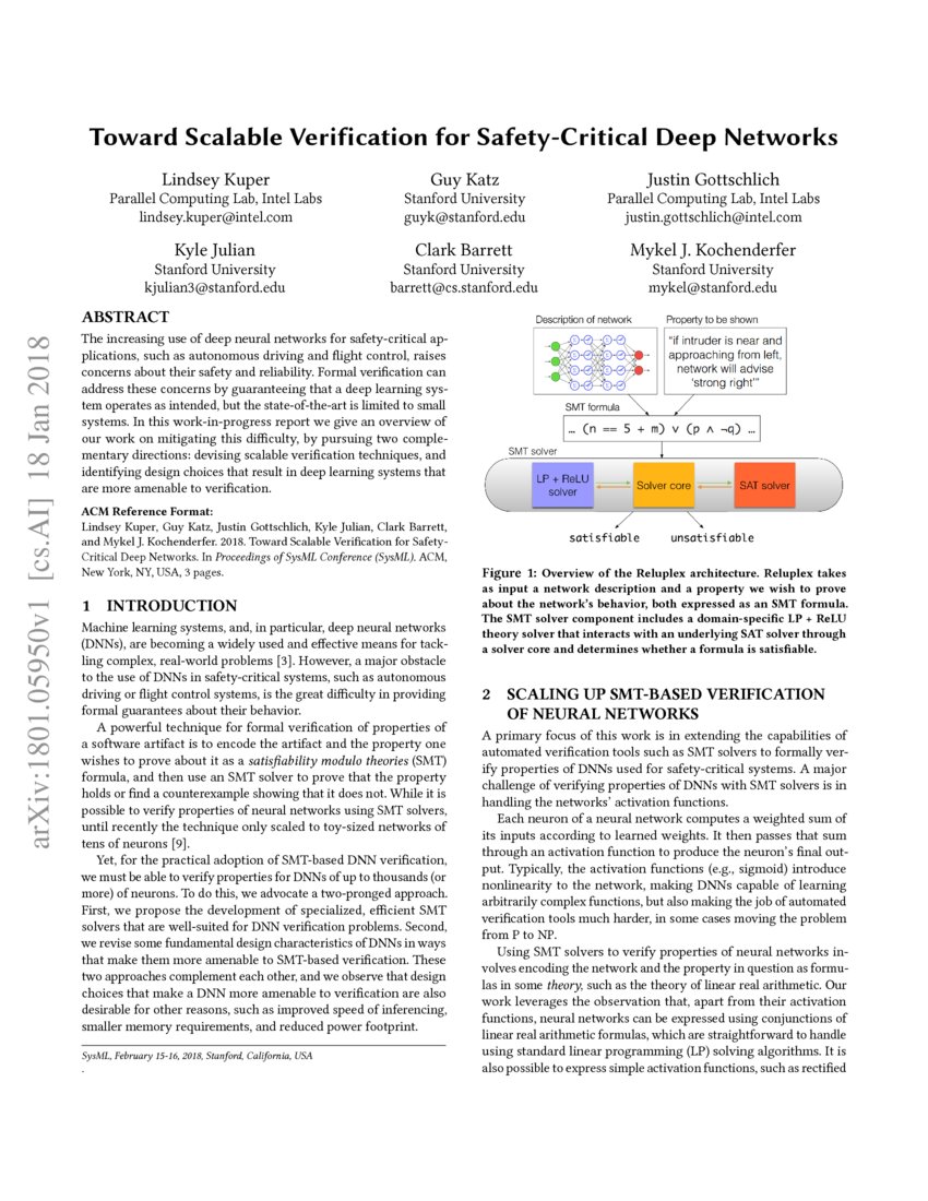 Toward Scalable Verification For Safety Critical Deep Networks Deepai 9584