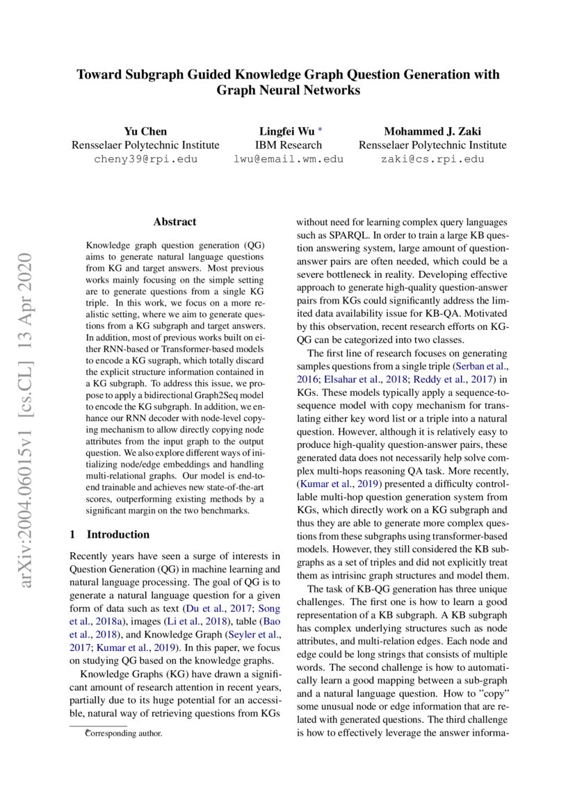 Toward Subgraph Guided Knowledge Graph Question Generation with Graph ... Toward Subgraph Guided Knowledge Graph Question Generation with Graph ...