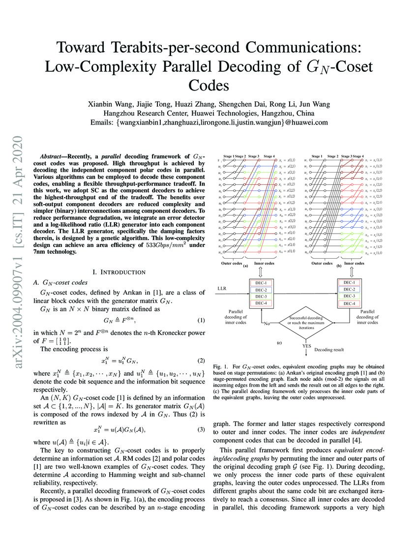 Toward Terabits-per-second Communications: Low-Complexity Parallel Decoding of G_N-Coset Codes ...