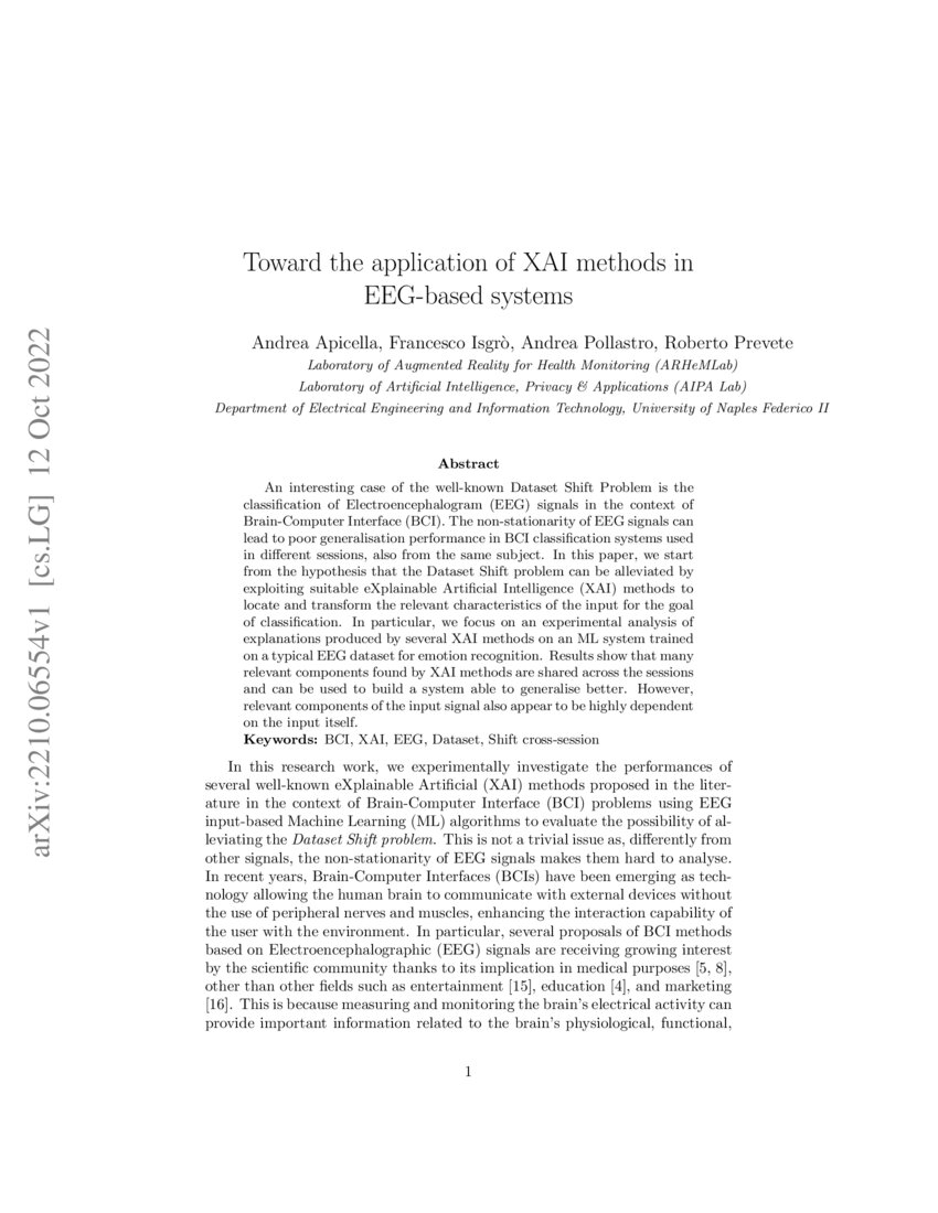 Toward the application of XAI methods in EEG-based systems | DeepAI