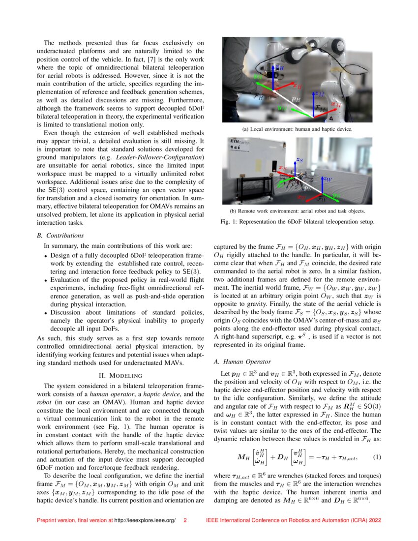 Towards 6dof Bilateral Teleoperation Of An Omnidirectional Aerial Vehicle For Aerial Physical