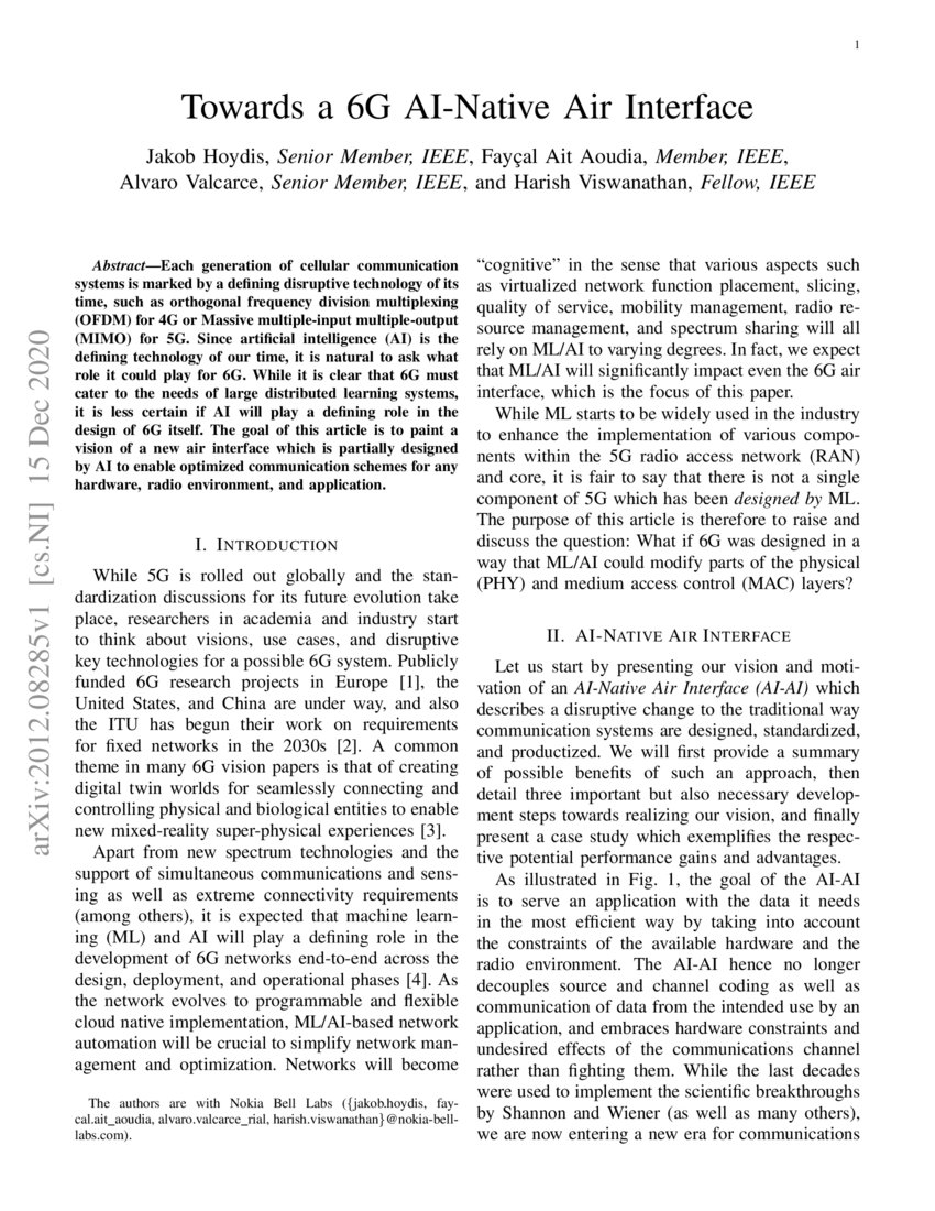 Towards a 6G AI-Native Air Interface | DeepAI