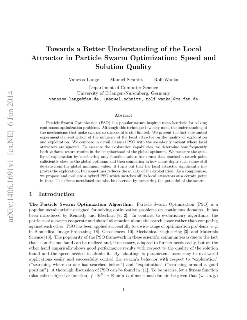 Towards A Better Understanding Of The Local Attractor In Particle Swarm Optimization Speed And 