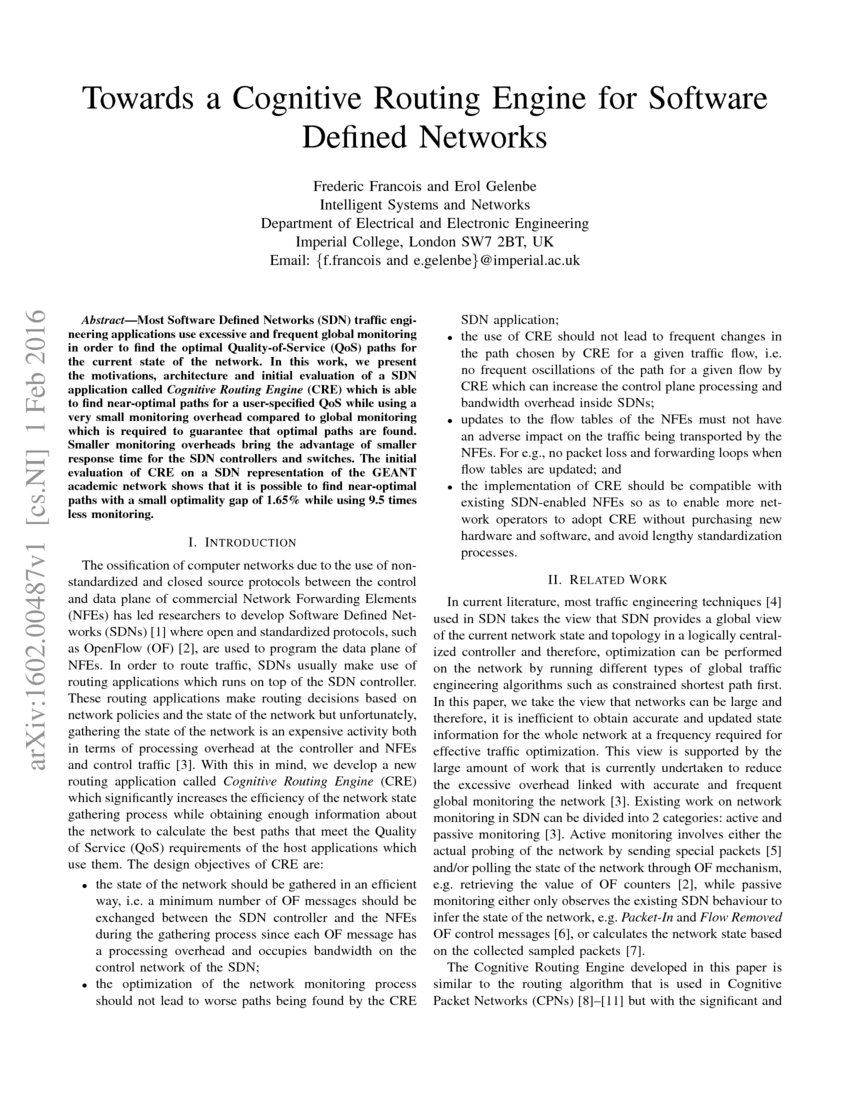 Towards a Cognitive Routing Engine for Software Defined Networks | DeepAI