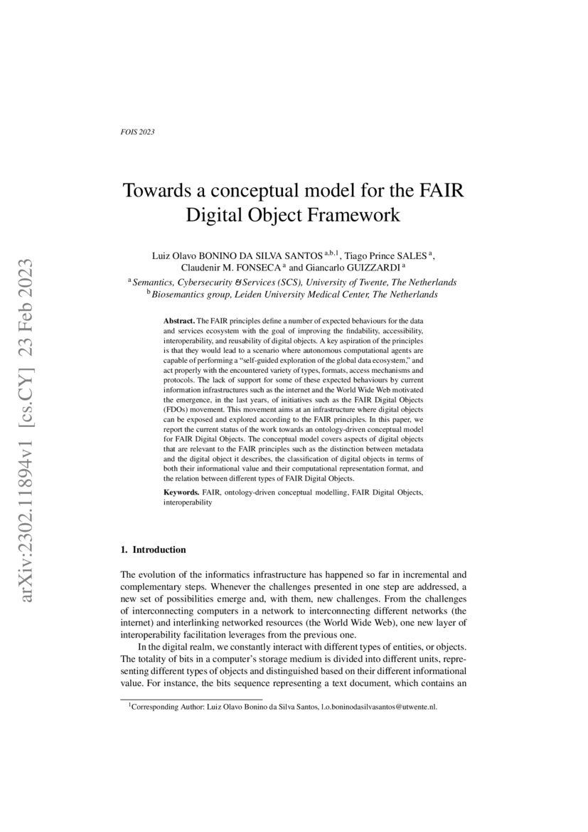 Towards a conceptual model for the FAIR Digital Object Framework | DeepAI