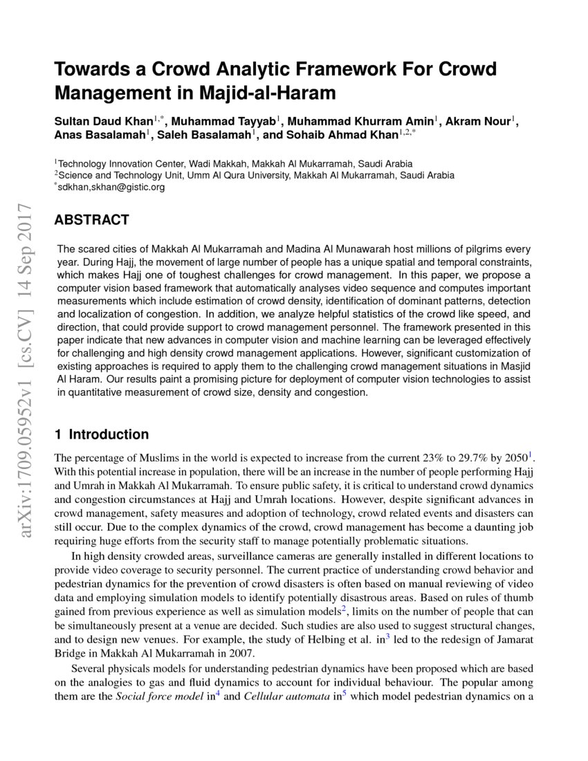 Towards a Crowd Analytic Framework For Crowd Management in Majid-al ...