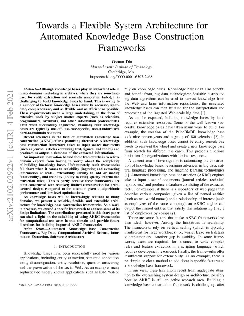 Towards a Flexible System Architecture for Automated Knowledge Base Construction Frameworks | DeepAI