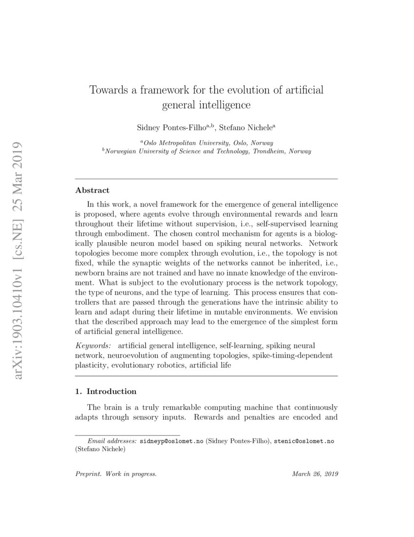 Towards a framework for the evolution of artificial general intelligence | DeepAI